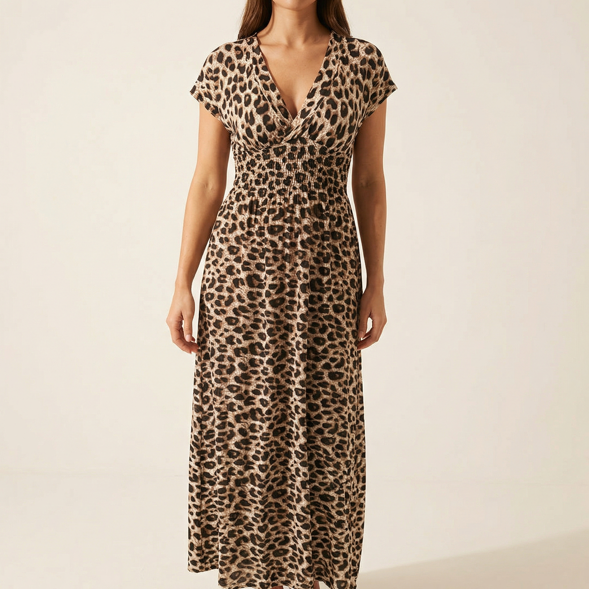 Vivara™ – Ruched Waist Leopard Maxi Dress – Lark & Clover